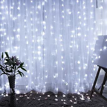 Amazon.com: Dazzle Bright Curtain String Lights, 300 LED 9.8ft x 9.8ft ...