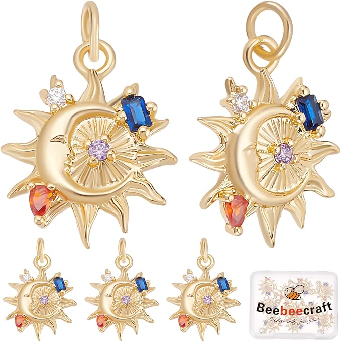 Amazon.com: Beebeecraft 1 Box 10Pcs Moon Sun Charms 18K Gold Plated ...