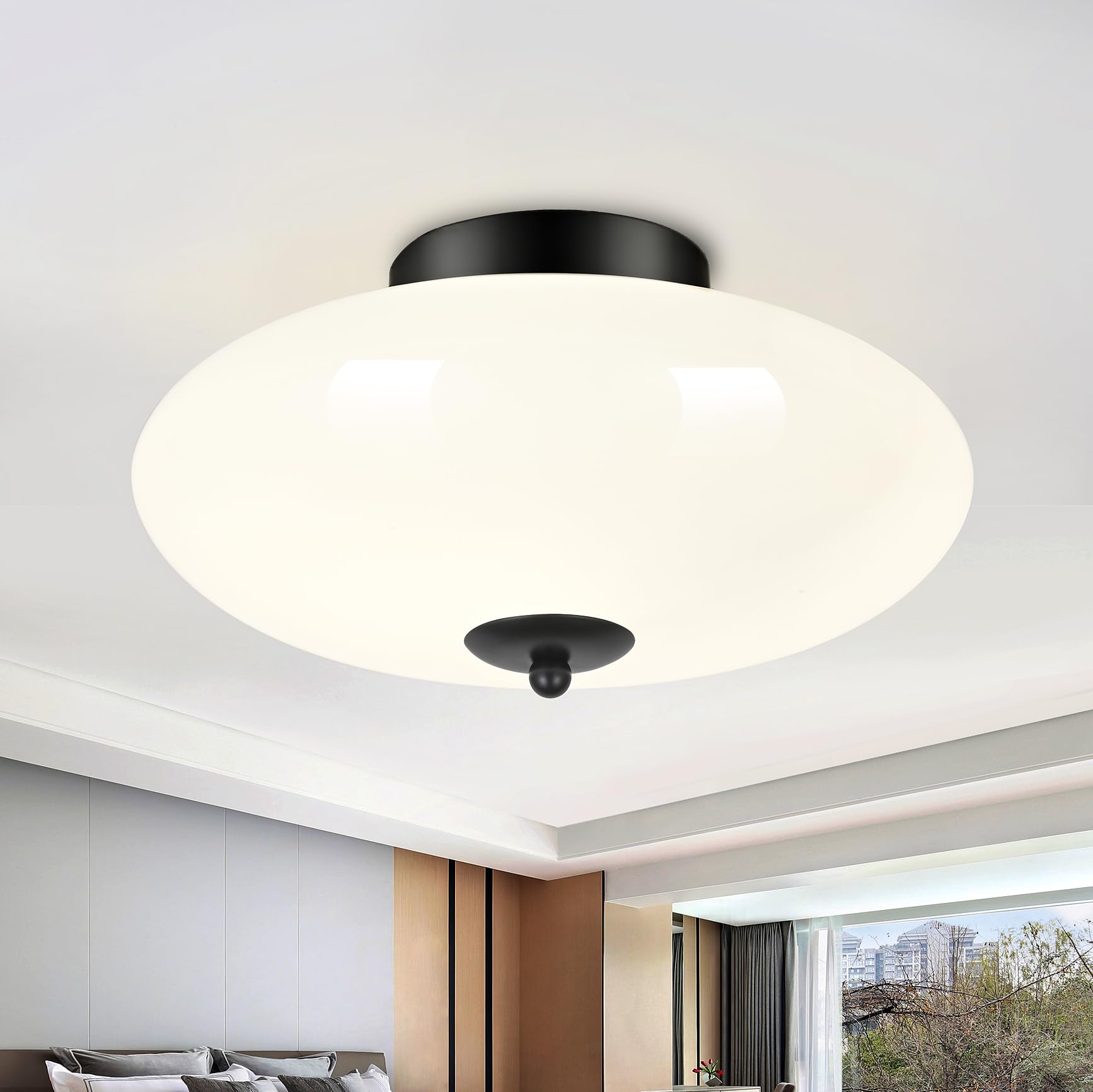Mid Century Modern Ceiling Light,Dimmable LED Semi Flush Mount Fixture ...