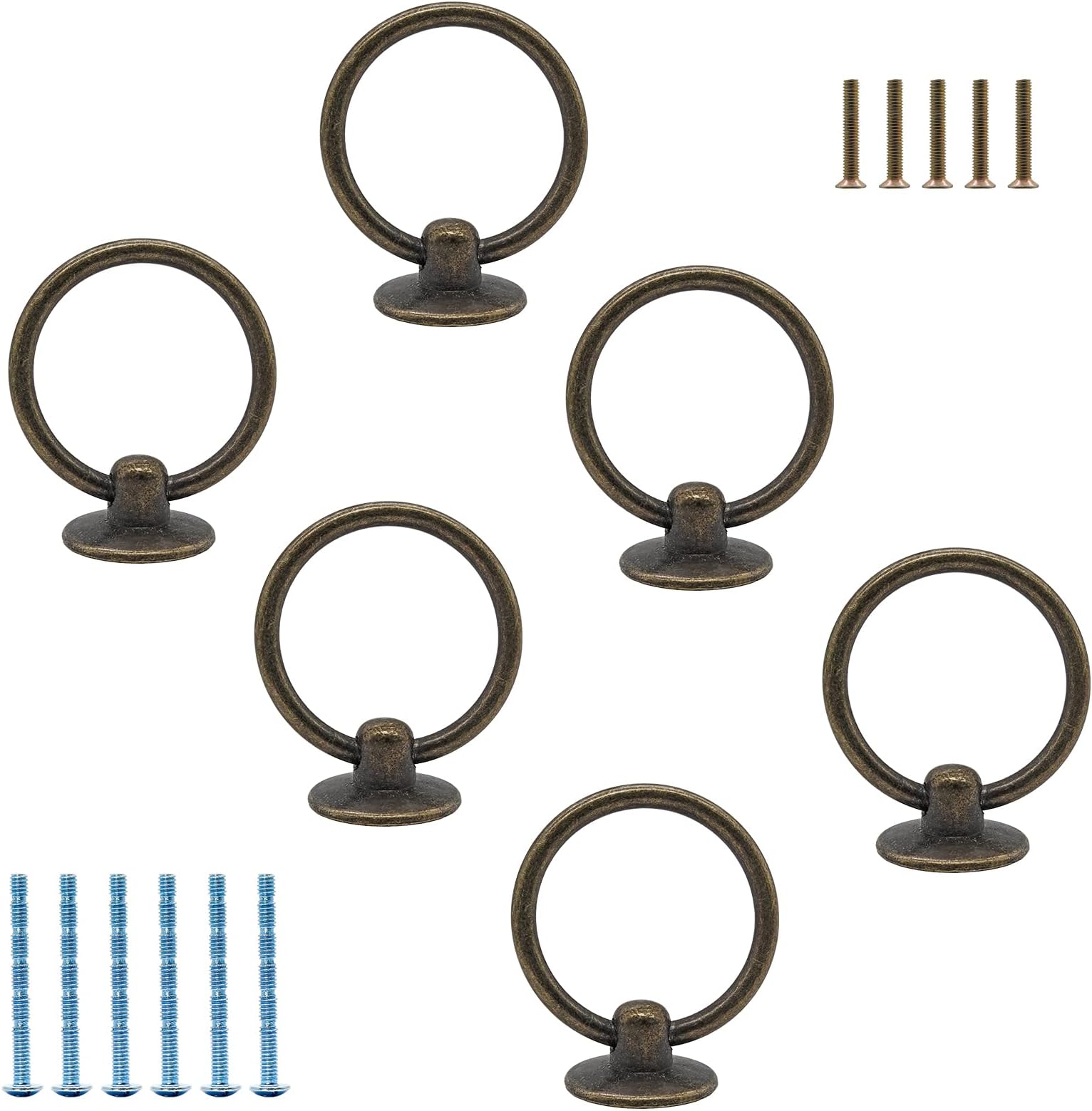 Luomorgo 6 Pcs Antique Bronze Ring Pull Handle Knobs, Vintage Dresser Drawer Pulls for Kitchen ...