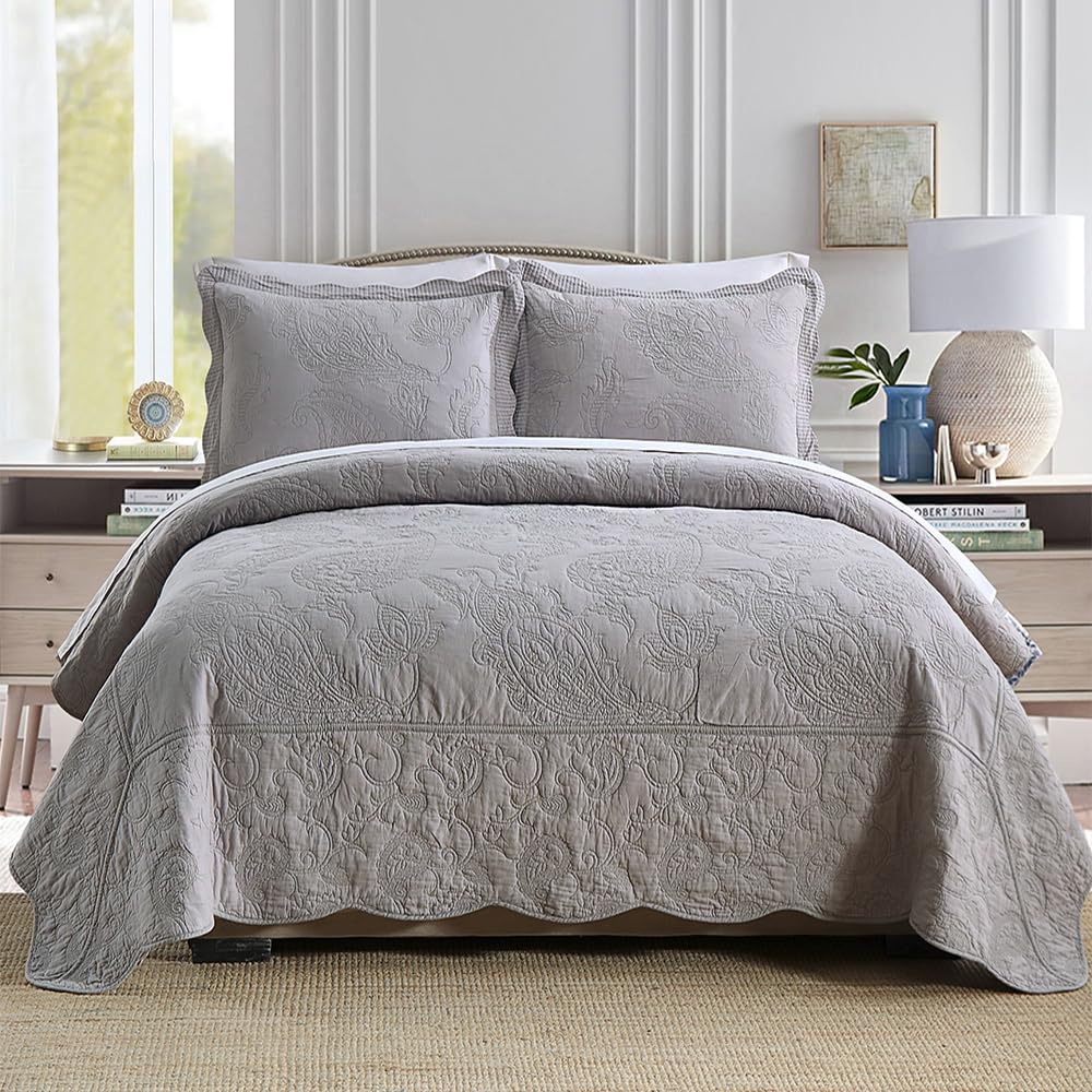 Amazon.com: ENASAL Cotton Jacquard Bedspread Quilt Bedding Sets Queen ...
