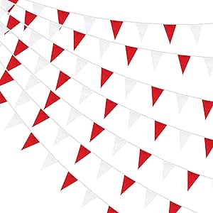 Amazon.com: 100 Feet Red & White Pennant Banner Flags String Hanging ...