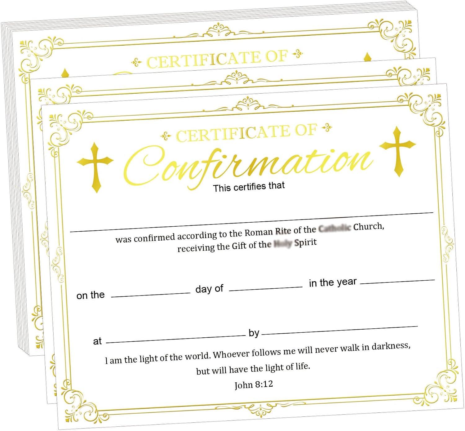 Religious Confirmation Certificate Baptism Certificates Cards 8 x 10 ...