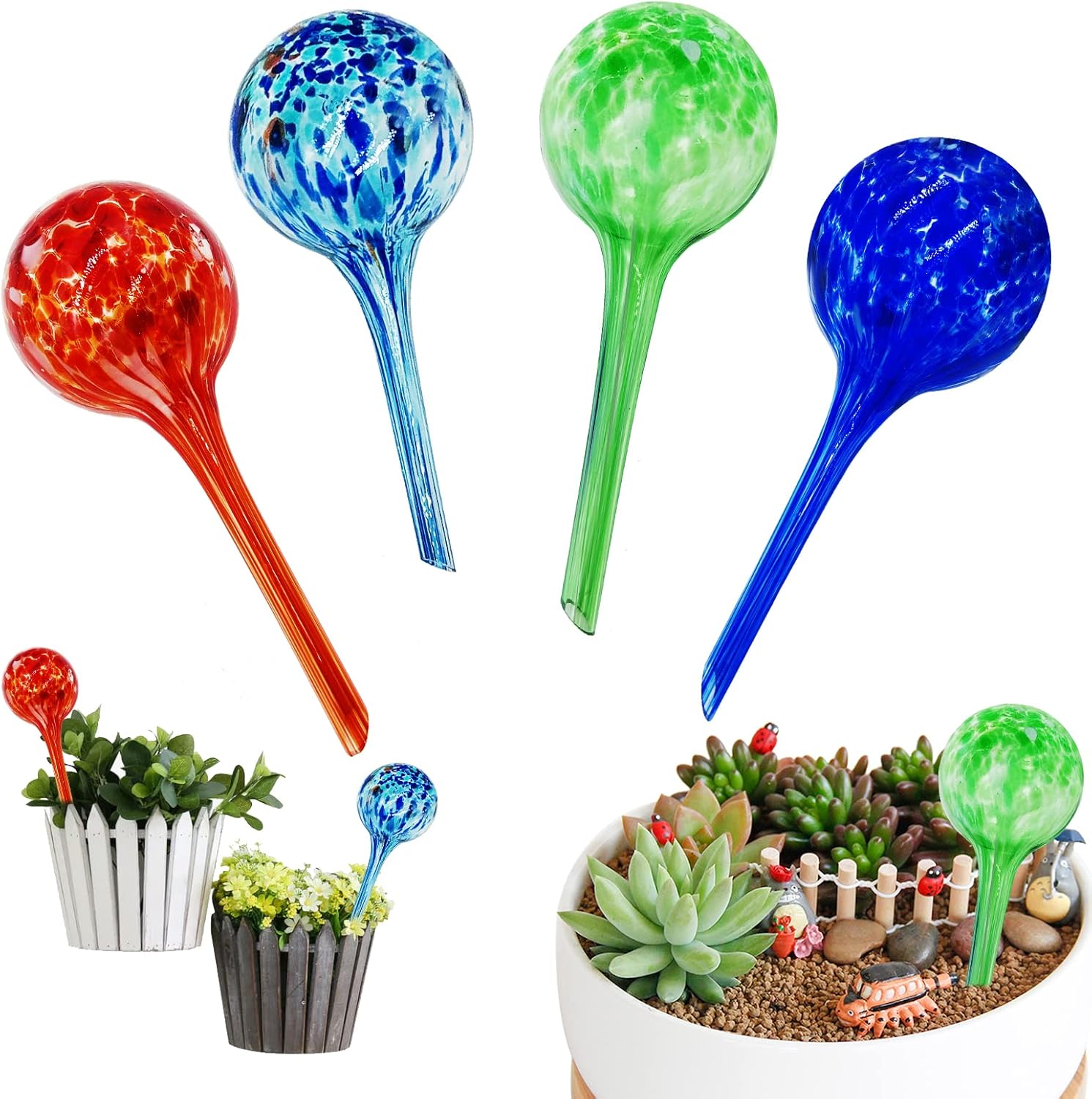 Amazon.com: TOPZOP 4 PCS Hand-Blown & Colorful Self Watering Bulbs Aqua ...