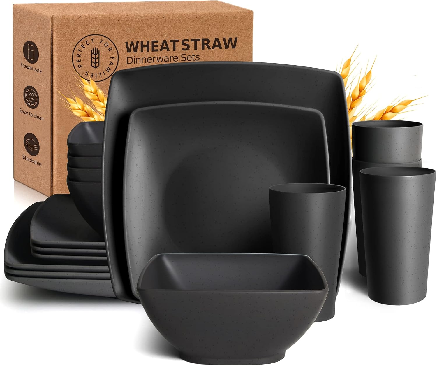 Amazon.com: Teivio 16-Piece with flatware Kitchen Plastic Wheat Straw ...