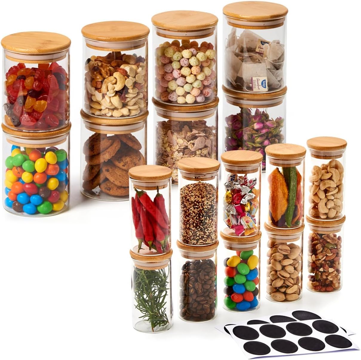 Amazon.com: EZOWare Bundle Kit Set of 18 Glass Food Jars with Airtight ...