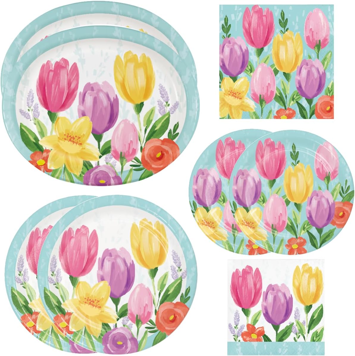 Amazon.com: Tulip Bloom Flowers Disposable Dinnerware Set | Easter ...