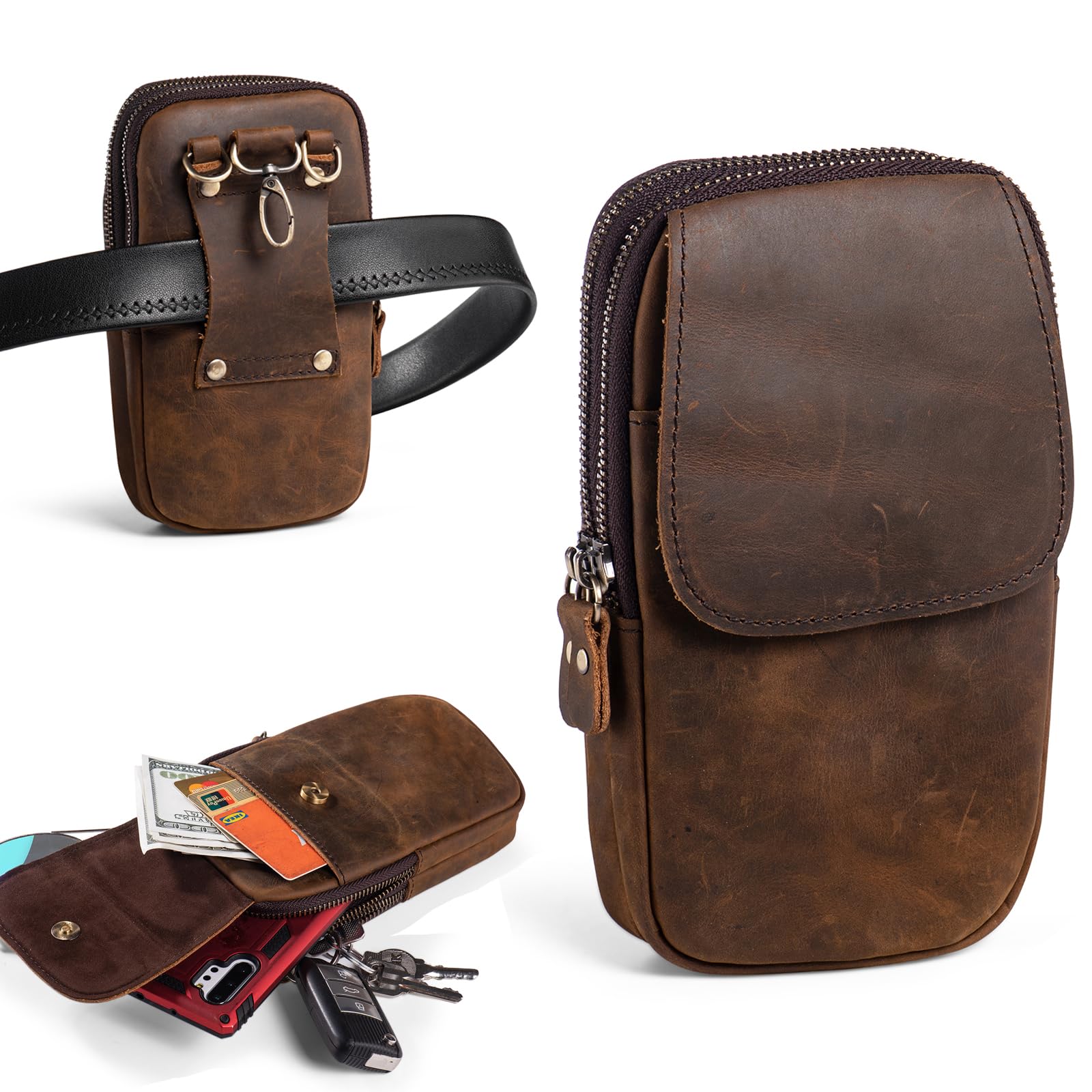 Amazon.com: Hengwin Genuine Leather Phone Holster for Belt Men, Belt ...