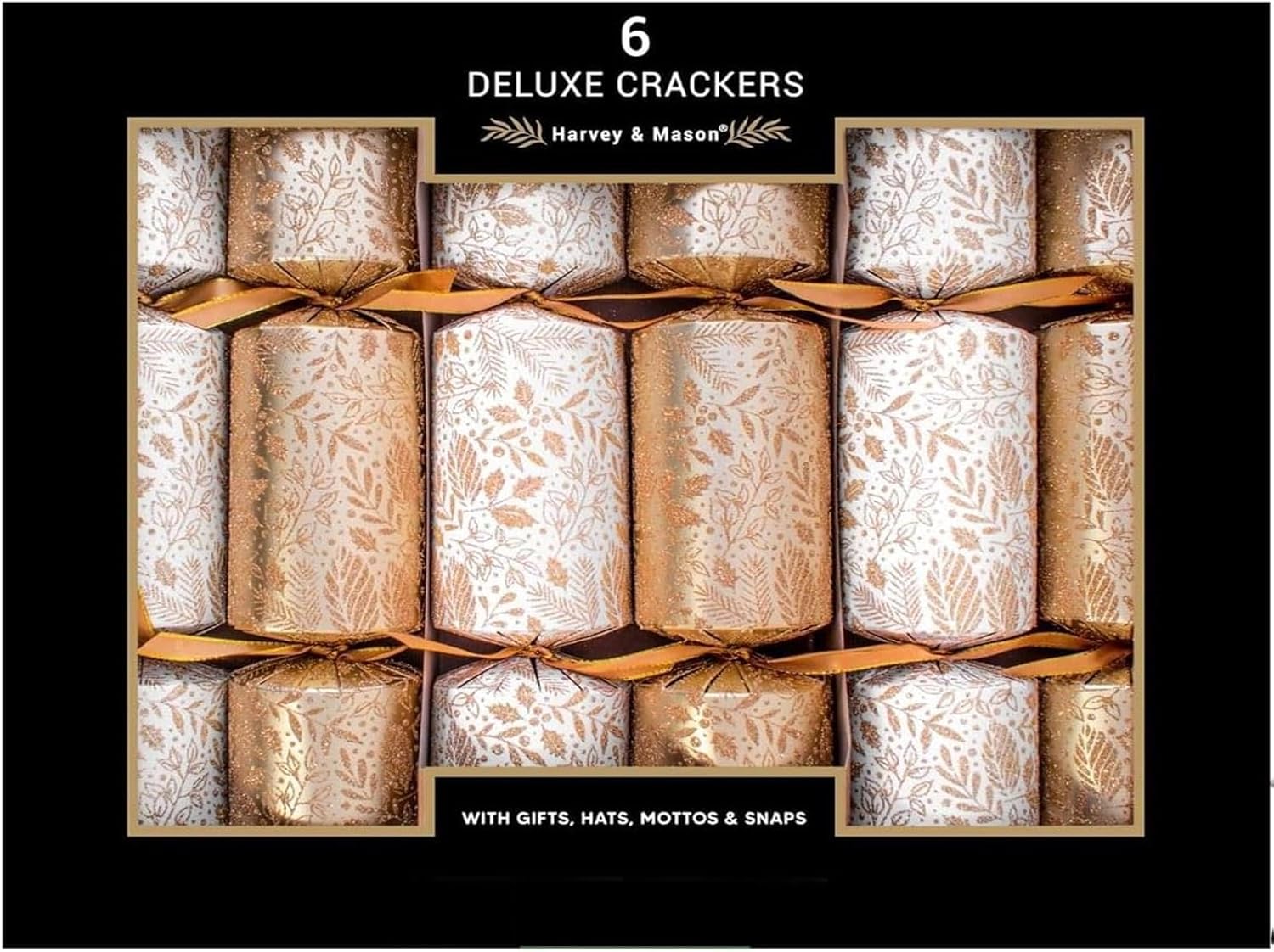 Harvey & Mason Box 6 Deluxe Recyclable Christmas Crackers White & Gold ...