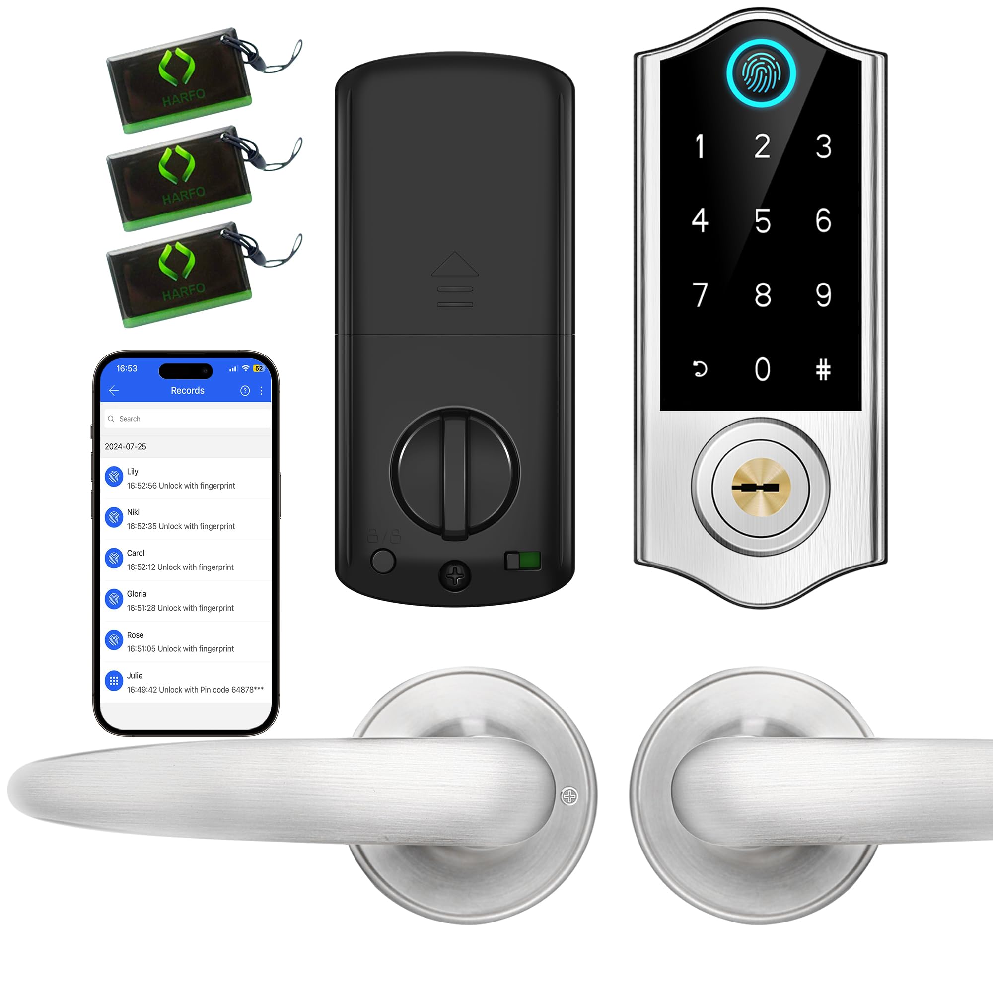 Harfo Smart Door Lock with Handle Set, Fingerprint Door Lock, Keyless ...