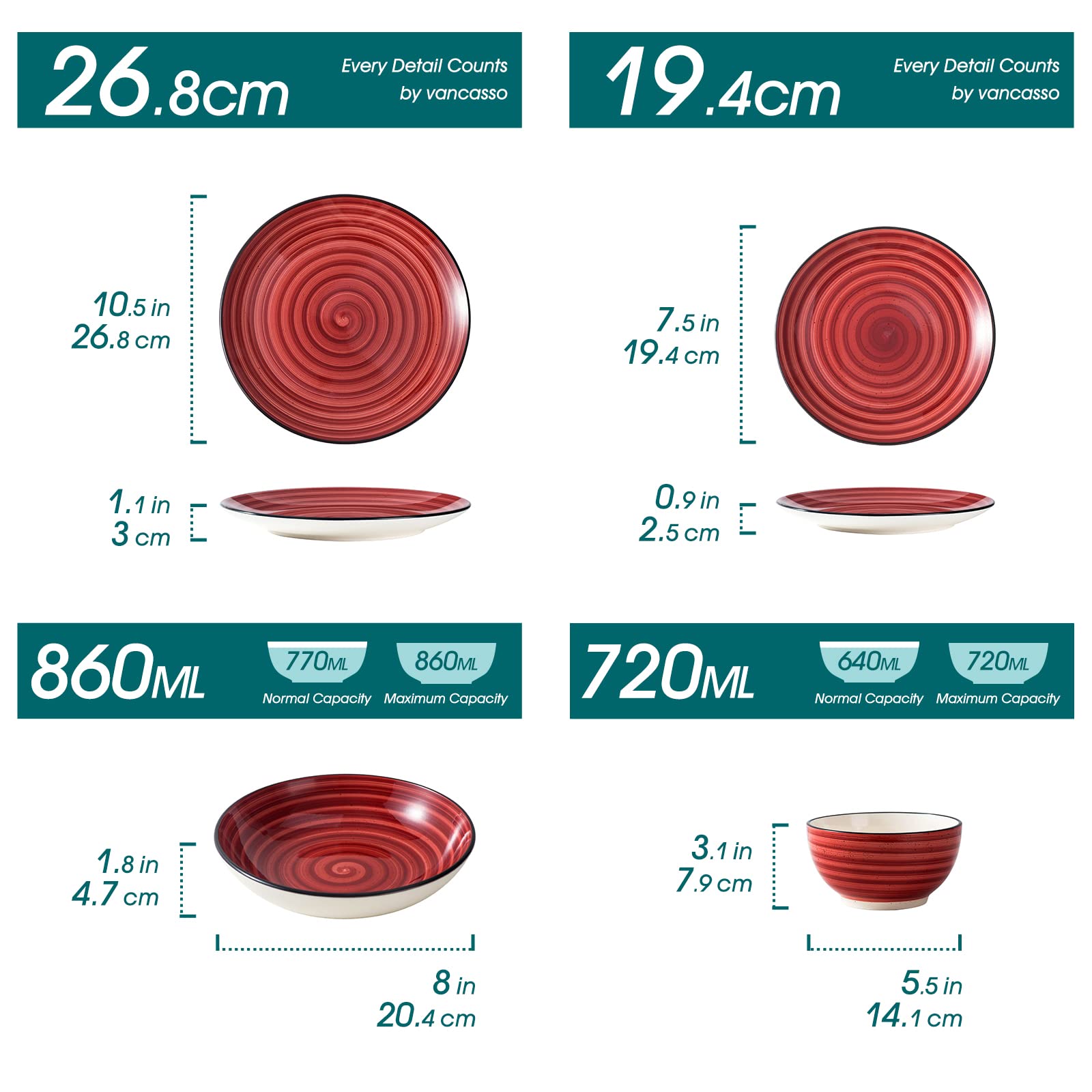 vancasso Bonbon Red Dinnerware Set 24 Pieces Stoneware Dinner Set ...