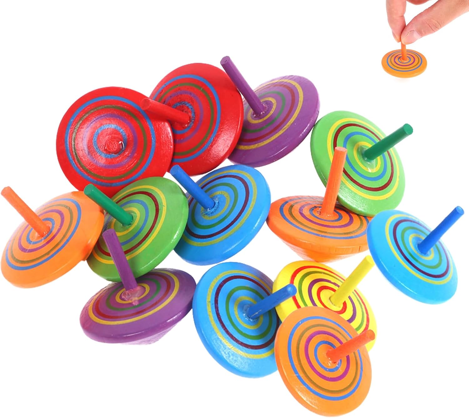 12 Pcs Spinning Top,4 * 4.5 Cm Colorful Handmade Painted Wood Spinning ...