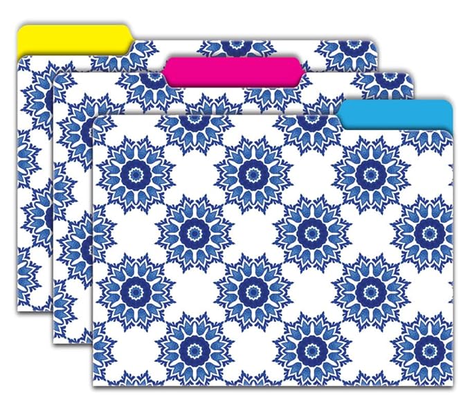 Nourish A4 Size Tab Folder - Set of 3 Folders- Blue White Tile : Amazon ...