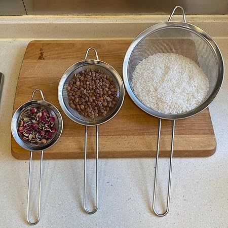 Wellehomi Fine Wire Mesh Kitchen Sieve Set 7,12,18cm with Rim ...