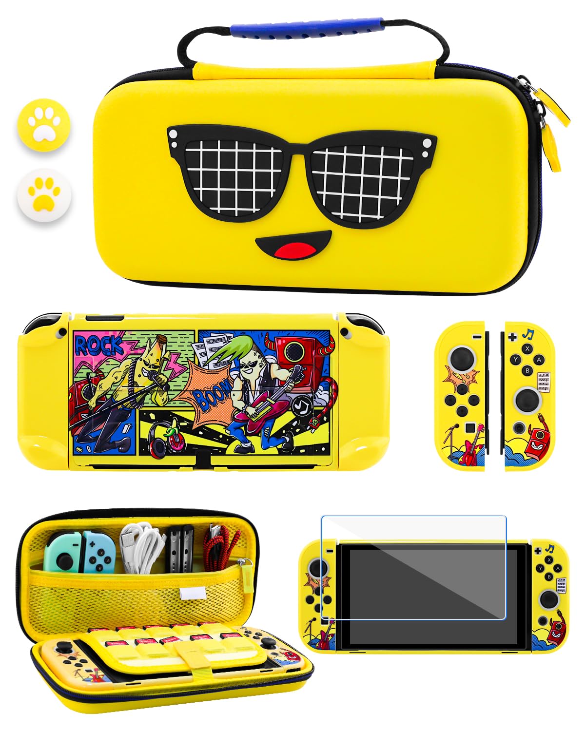 Amazon.com: GLDRAM Yellow Switch OLED Case Bundle, Portable Travel ...