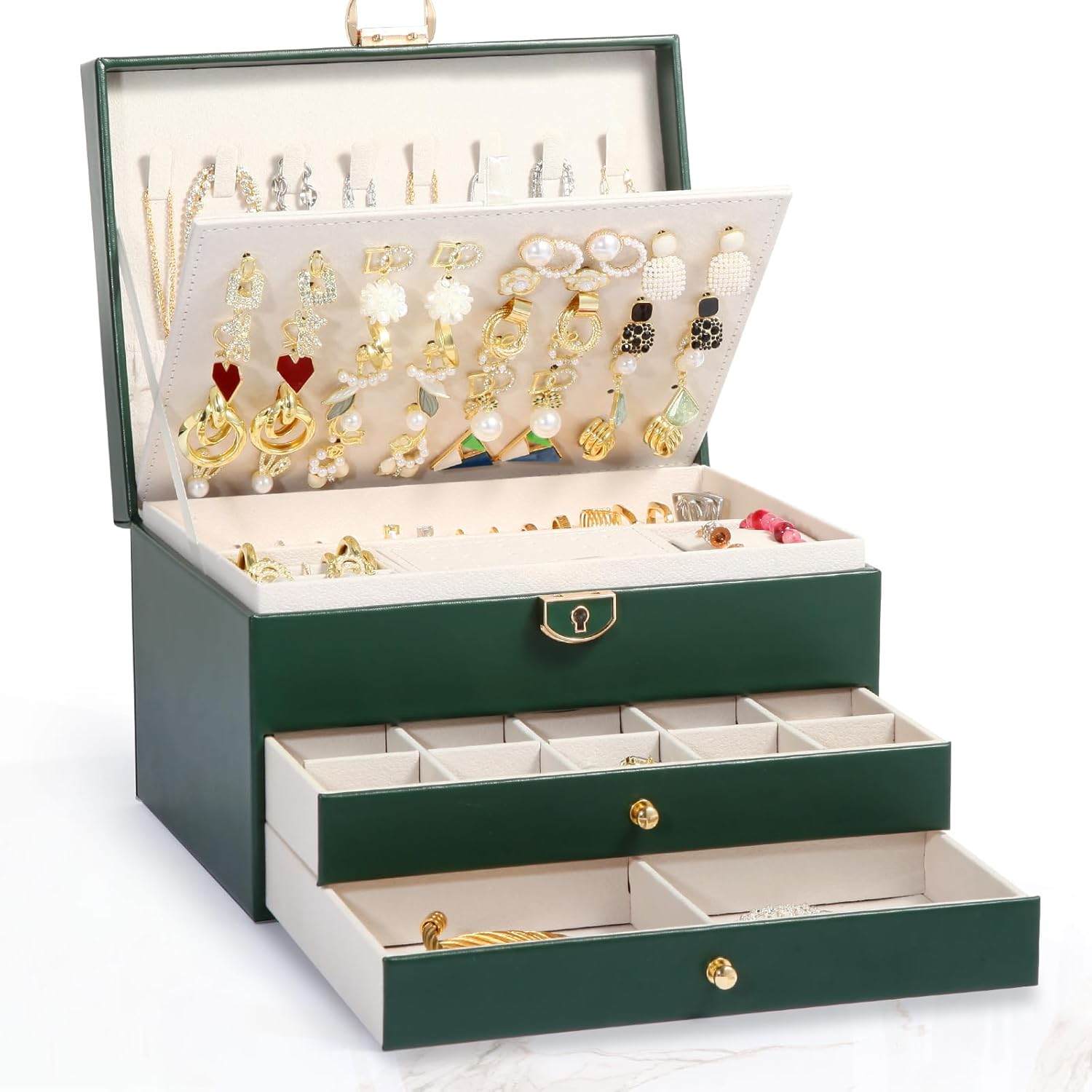 Amazon.com: Unimoly 3-Layer Jewelry Box for Women, Jewelry Organizers ...