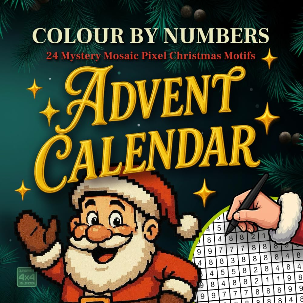 Advent Calendar Color by Number: 24 Mystery Mosaic Pixel Christmas ...