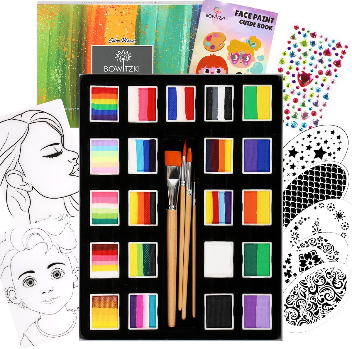 Amazon.com: 10 Color Rainbow Face Paint Kit with Face Stencils ...