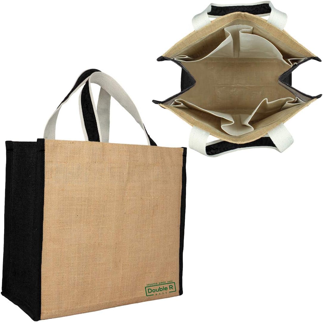 DOUBLE R BAGS Unisex Eco Reusable Yoga Print Jute Cloth Lunch Bag For ...