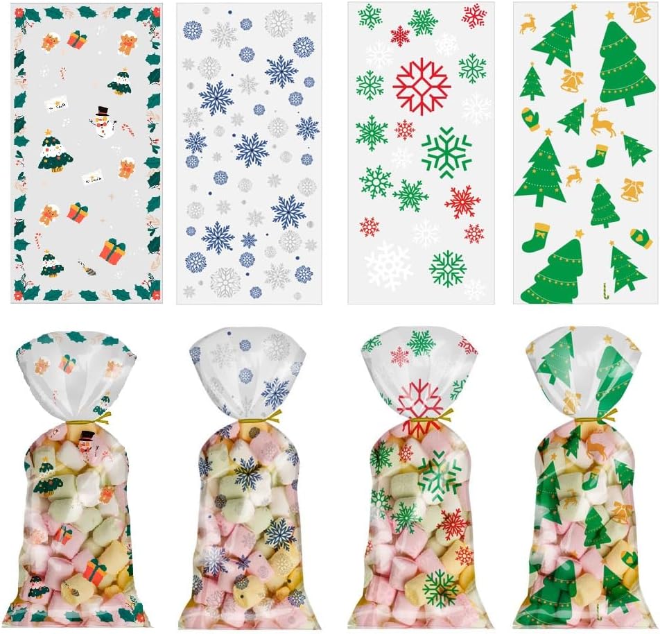 Amazon.com: Ai-Fun 100 Packs Holidays Cellophane Bags Plastic Candy ...