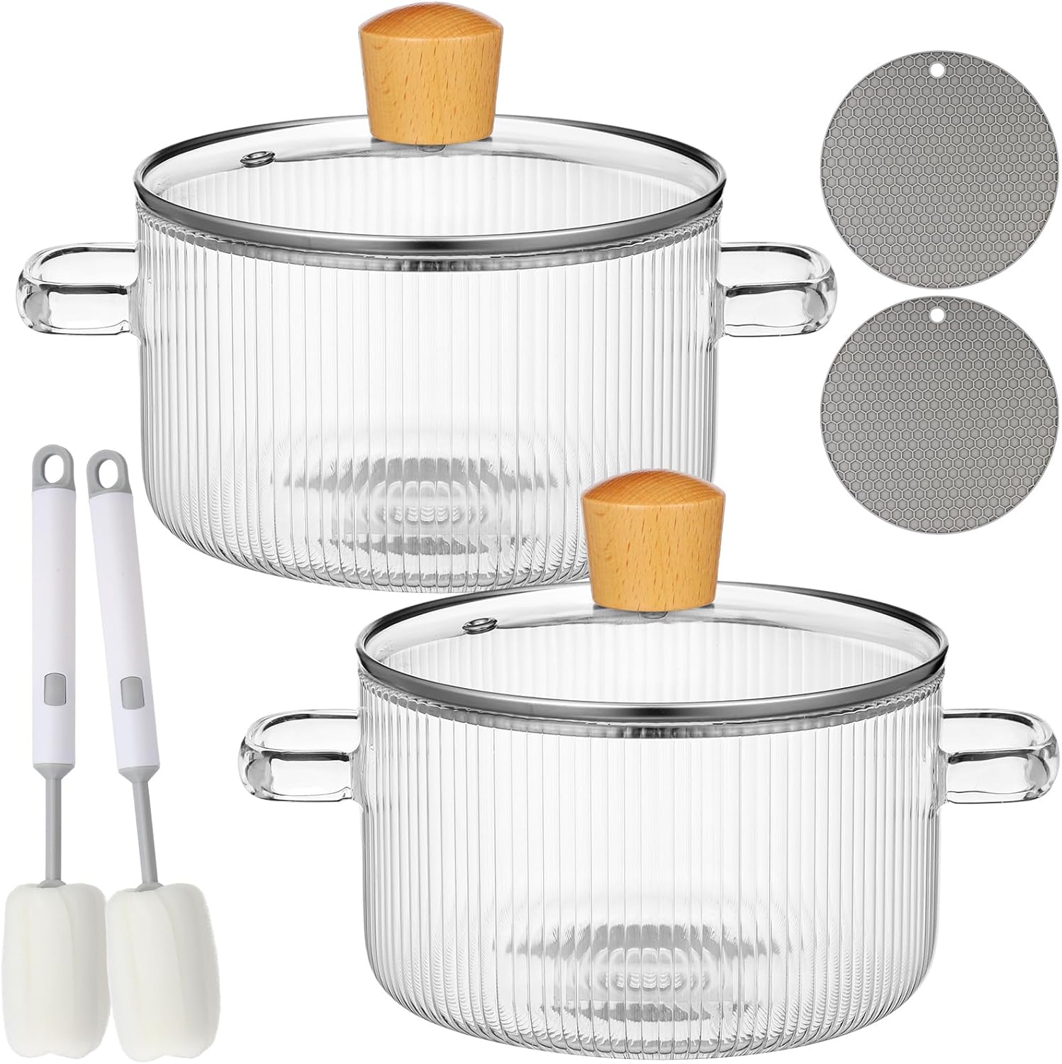 Amazon.com: Tioncy 2 Pcs Clear Glass Pots for Cooking on Stove 1.3 L 44 ...