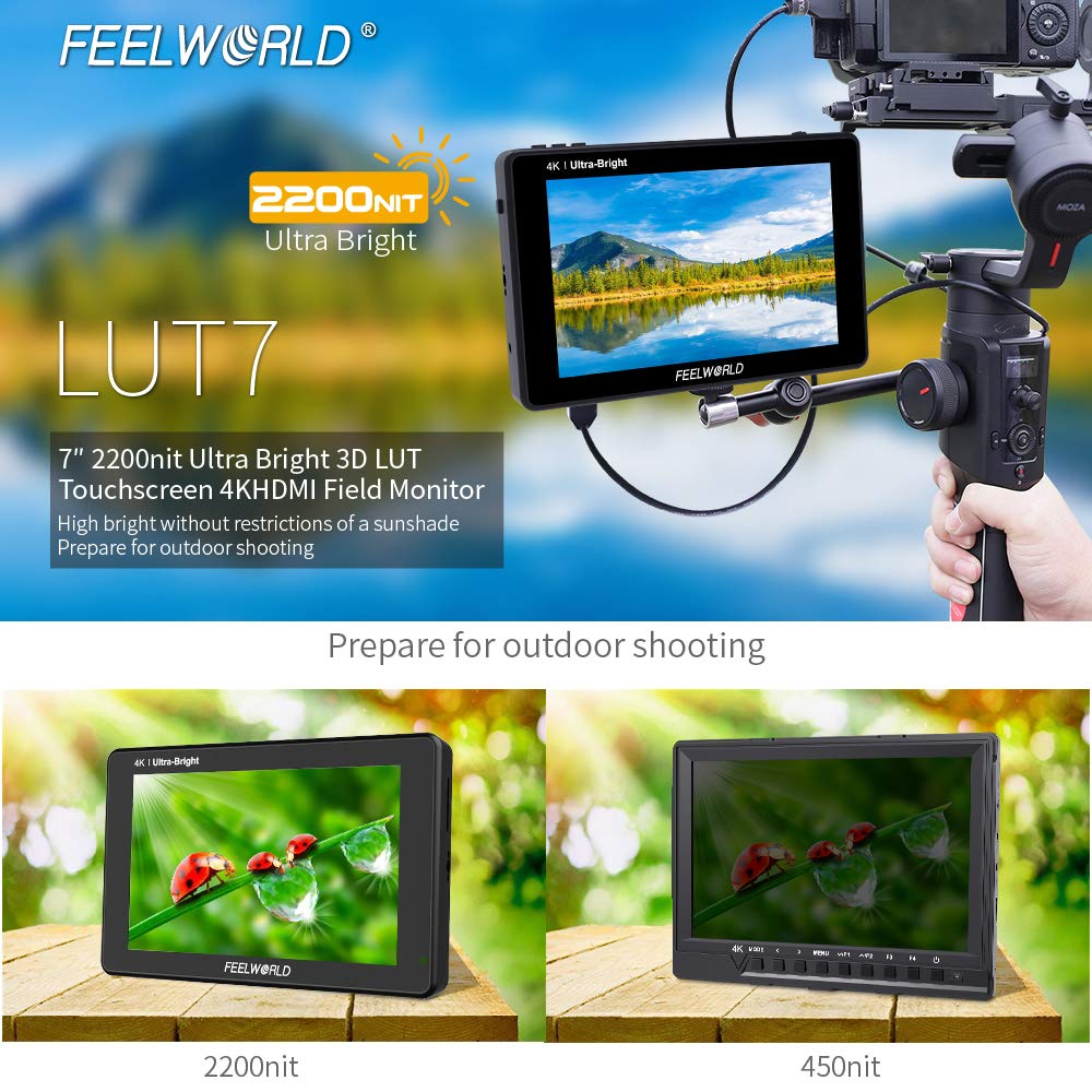 Buy FEELWORLD LUT7 7 inch Field Monitor Ultra Bright 2200nit Touch ...