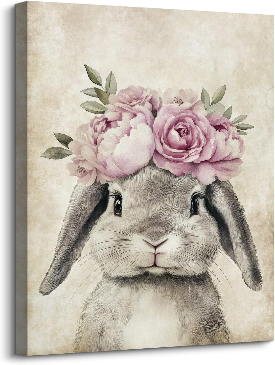 Amazon.com: Easter Bunny with Floral Crown Canvas Wall Art Cute Rabbit ...