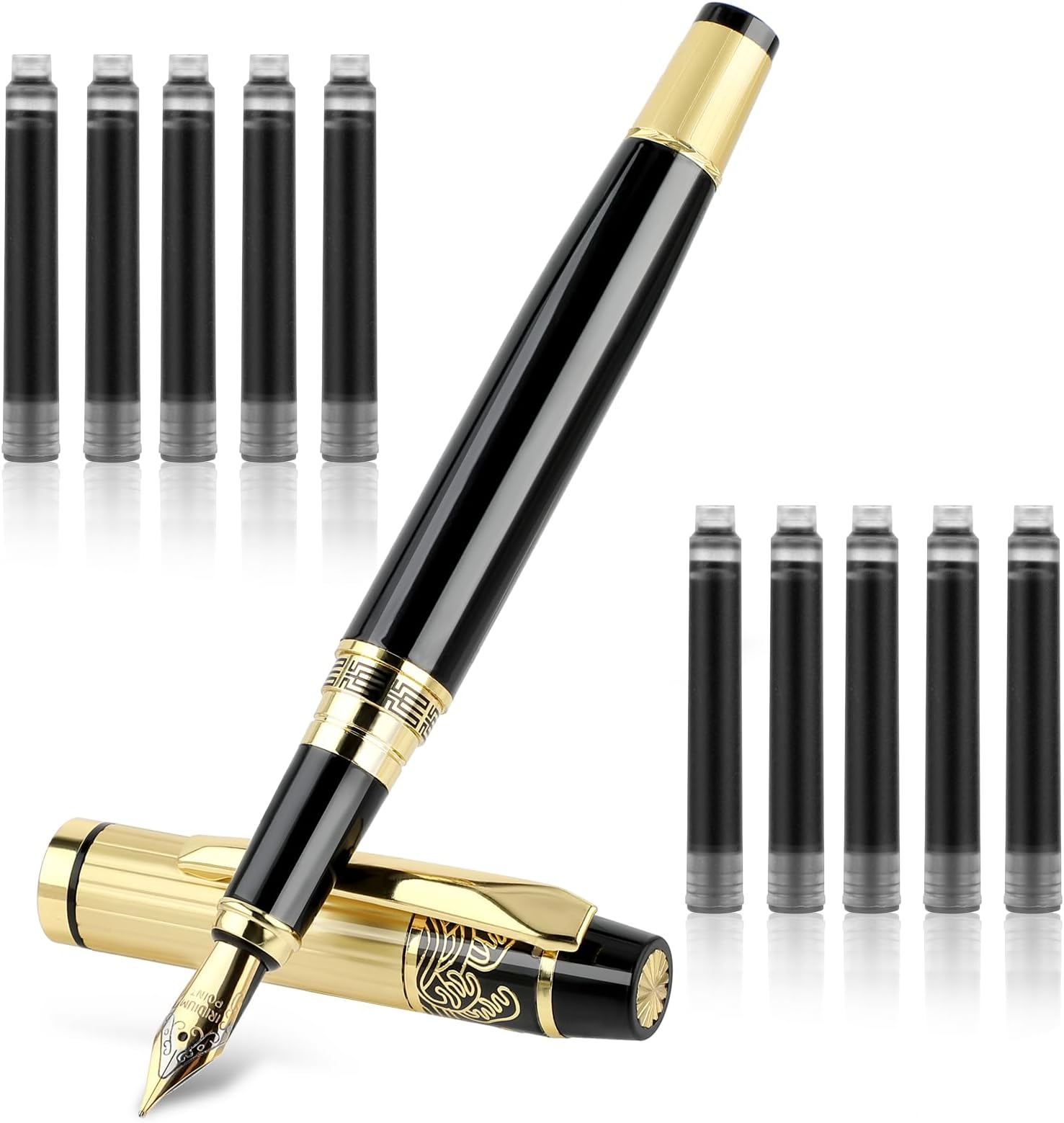Amazon.com : Cobee Luxury Metal Fountain Pen Set, Black Lacquer Trim ...