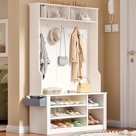 Amazon.com: Aiho Entryway Bench with Coat Rack, Hall Tree with Storage ...