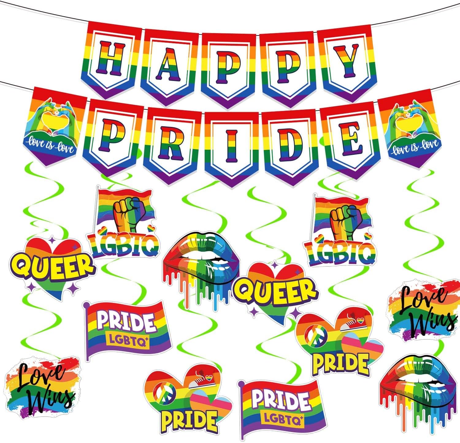 Amazon.com: Pride Month Party Decoration Happy Pride Banner LGBTQ Love ...