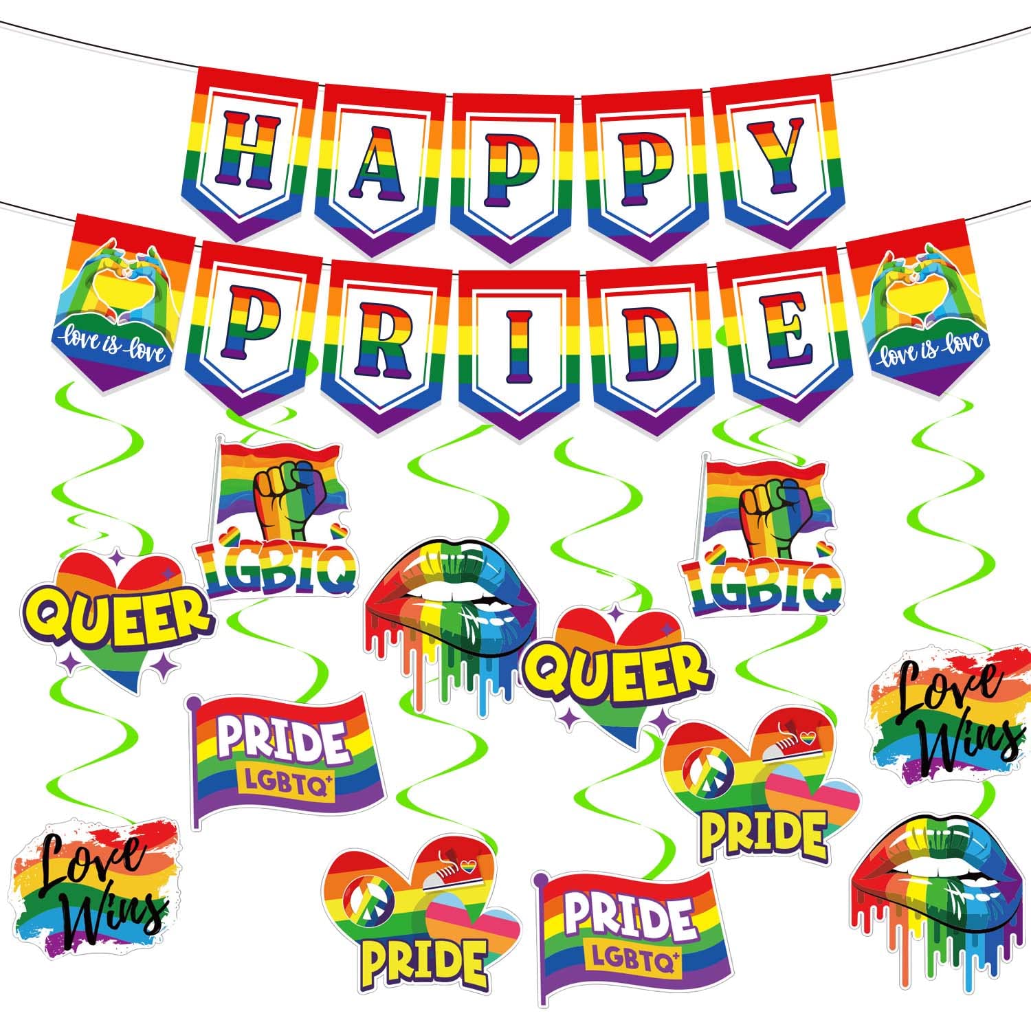 Amazon.com: Pride Month Party Decoration Happy Pride Banner LGBTQ Love ...