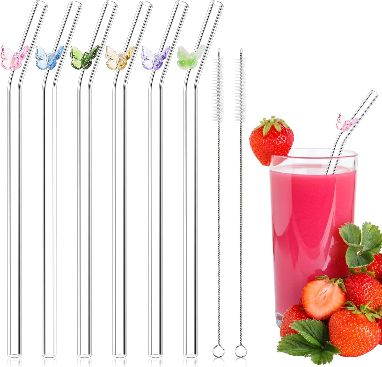 Amazon.com: 6 Pcs Reusable Glass Straws With Design,Colorful Heart on ...