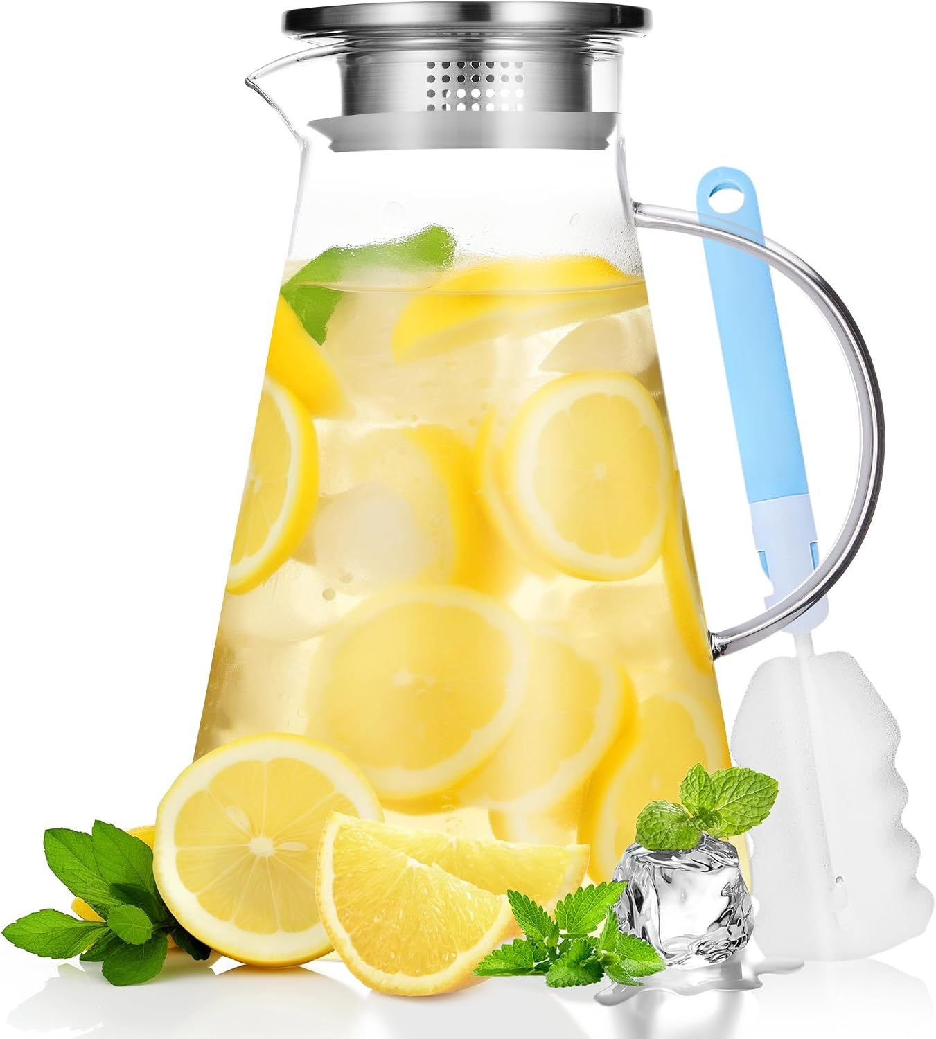 Amazon.com: MEWAY 1.9 Liter 64oz Glass Pitcher with Lid, Water Pitcher ...
