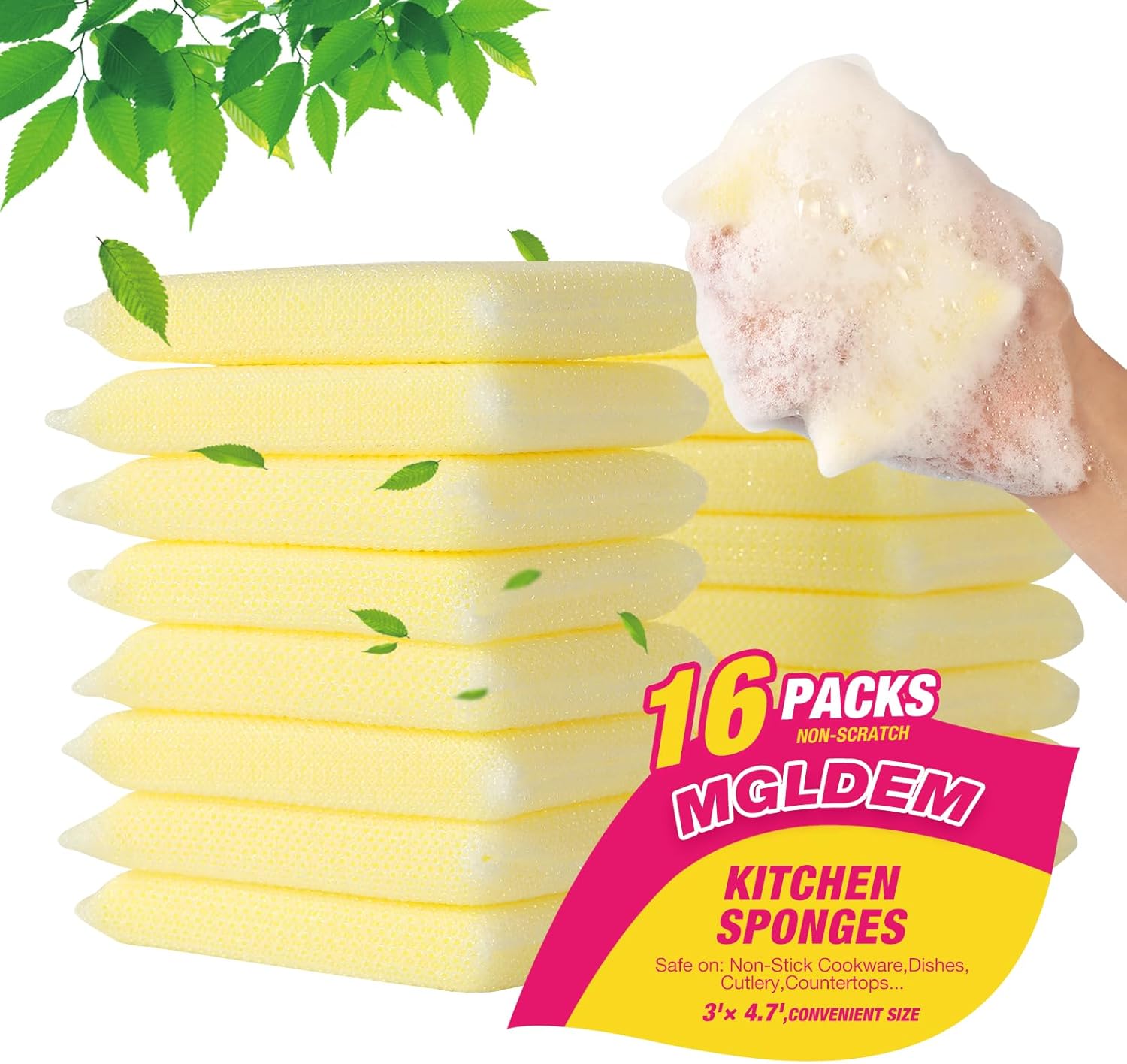 Amazon.com: 16 Pads Kitchen Sponges All-Purpose Non Scratch Dish Sponge ...