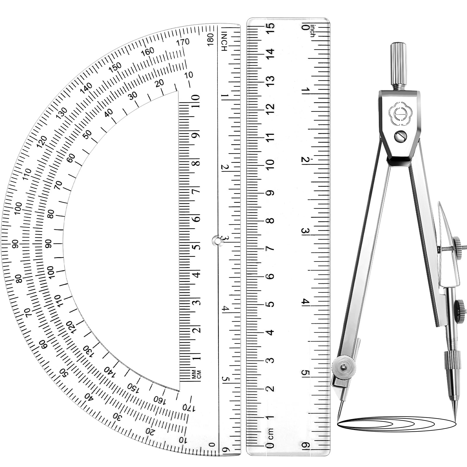 Buy Zonon 3 Pcs Geometric Math Set, Drawing Compass, 6 Inch Protractor ...