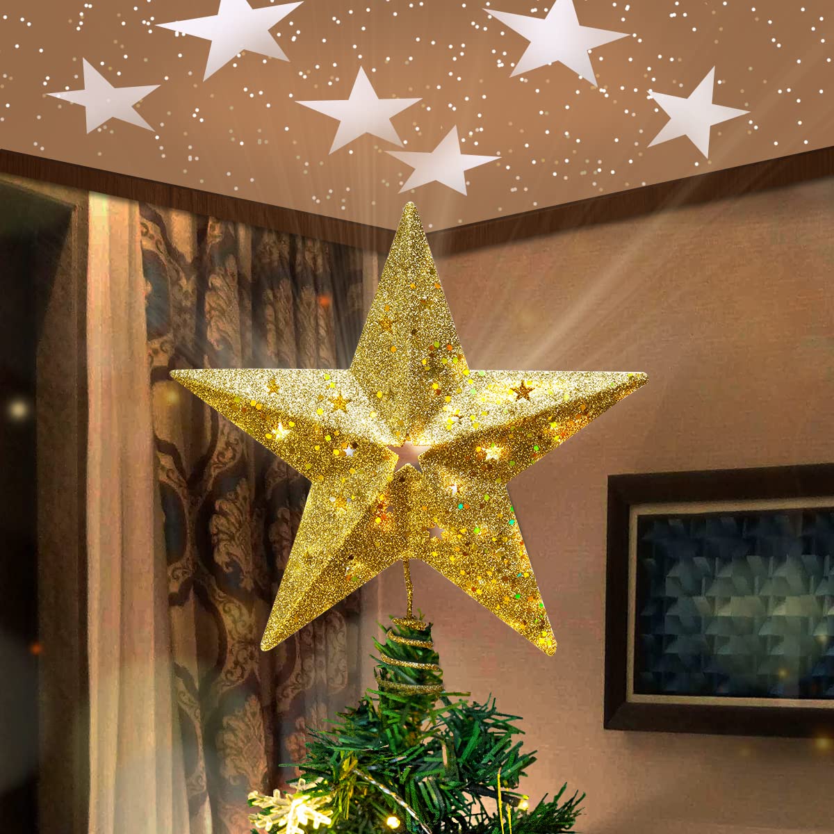 Felt Christmas Tree Joiedomi Gold Star Christmas Tree Topper - Battery ...