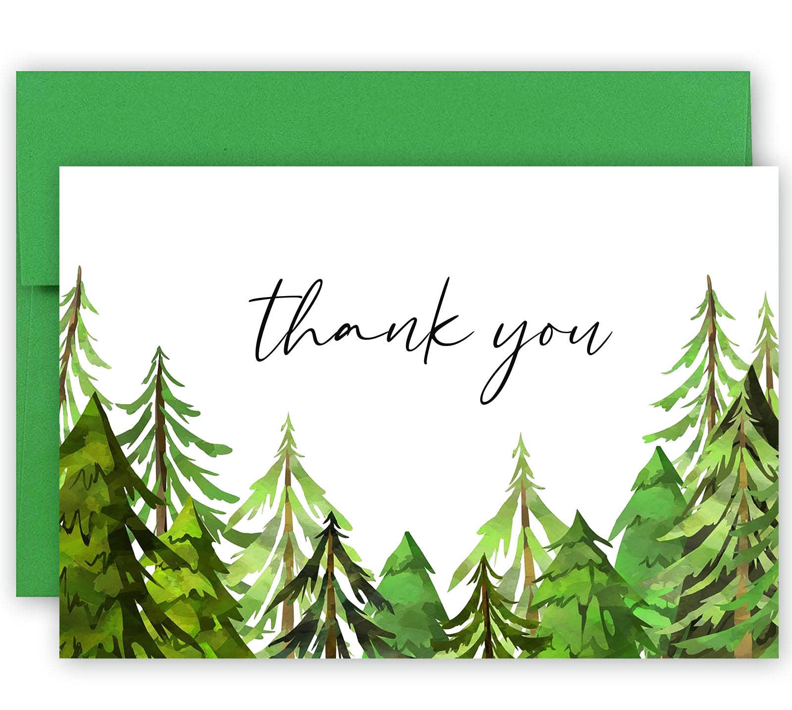 Amazon.com : 50 Green Forest Trees Thank You Cards, Watercolor Greenery ...