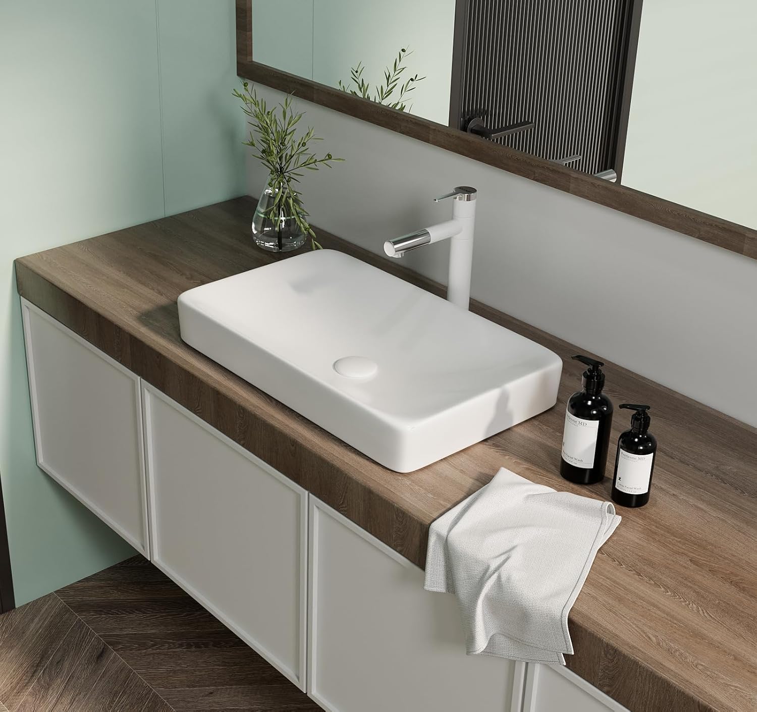 Bathroom Vessel Sink 19"x12" White Semi-Recessed Modern Ceramic Basin ...