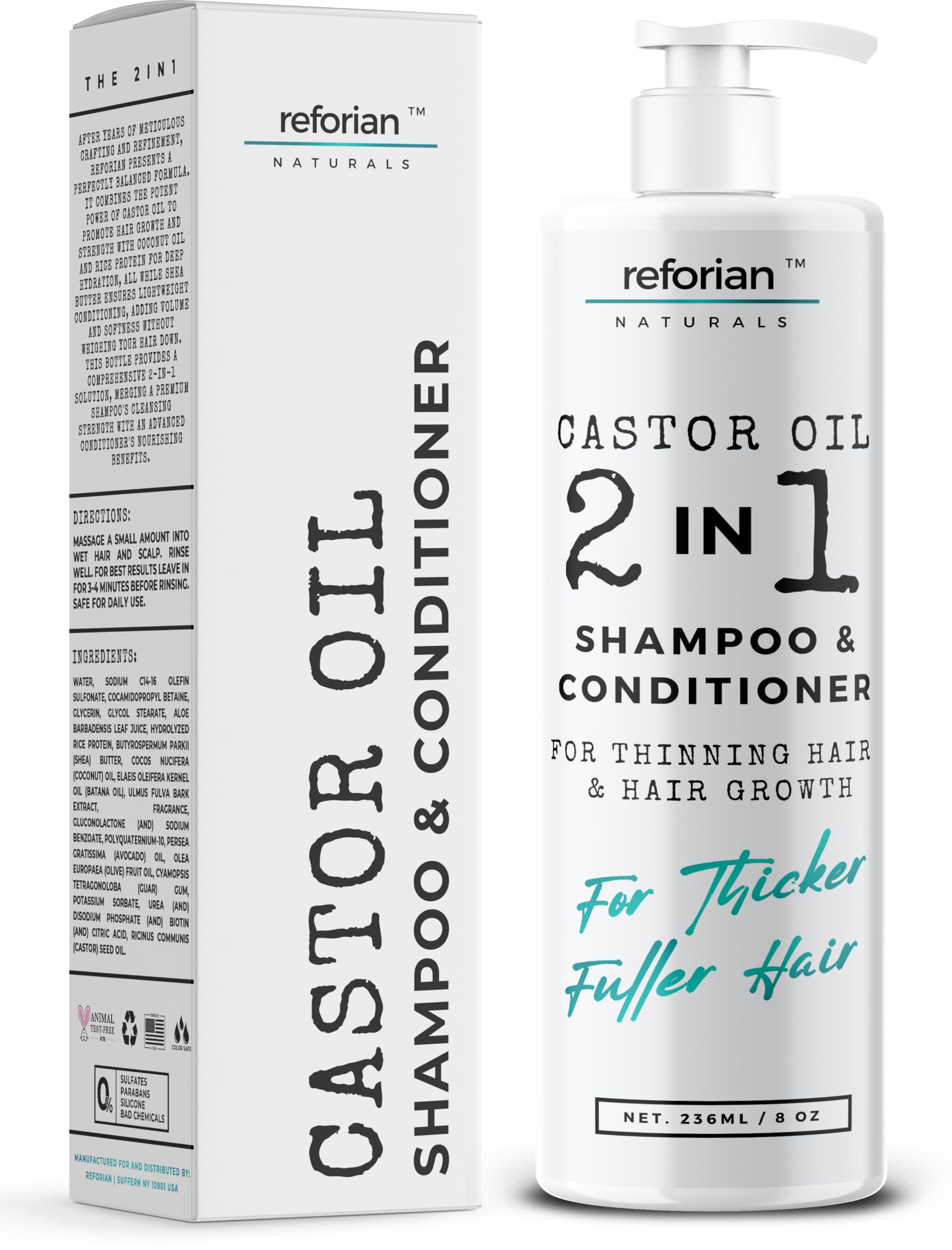 Amazon.com: Castor Oil 2 in 1 Shampoo and Conditioner Men & Women ...