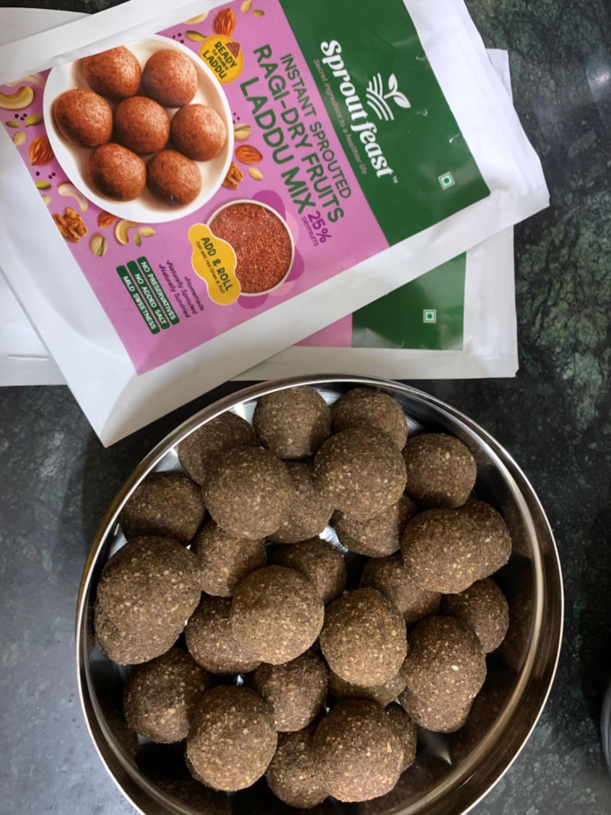 Sprout Feast Instant Sprouted Ragi Dry fruits Laddu Mix 250g| Ready to ...