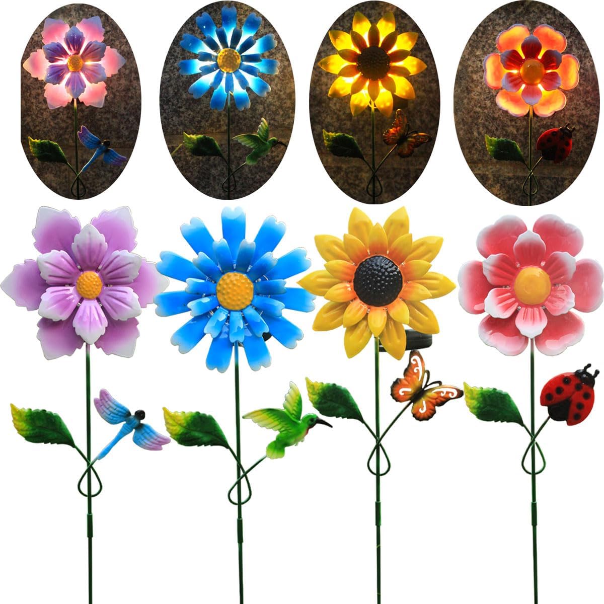 Amazon.com: TZSSP Floral Garden Stake Tricolor Outdoor Glow in Dark ...