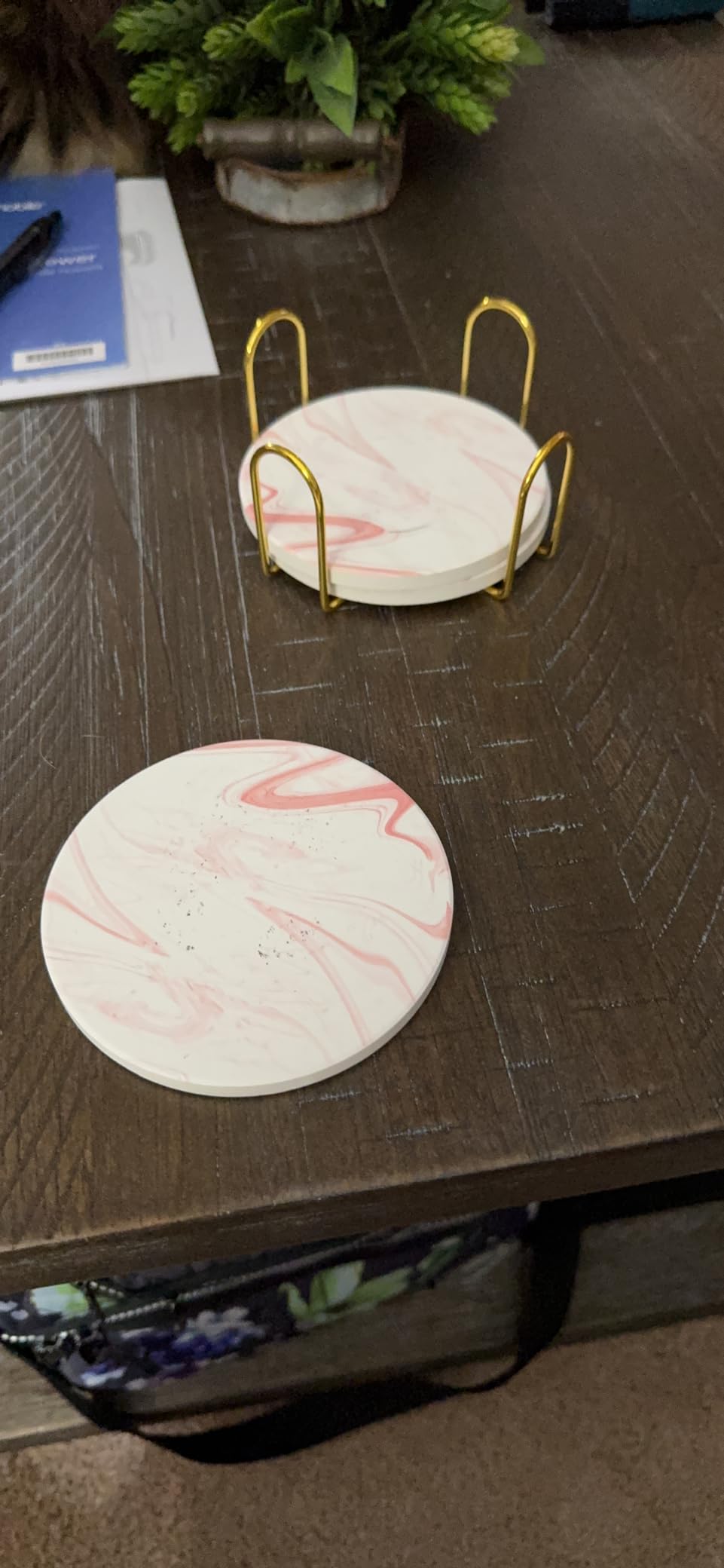 Amazon.com: 6 Pcs Cute Pink Marble Coasters Set for Drink Beverages ...