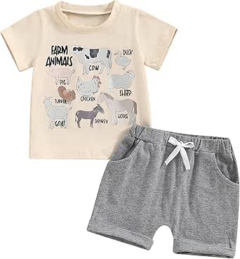 Amazon.com: sdghg Baby Boy Girl Farm Outfit Farm Animal Print T-shirt Solid Color Shorts Set ...