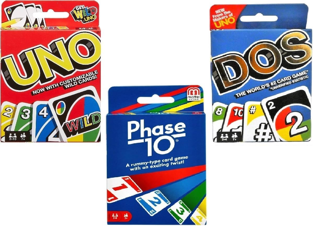 Amazon.com: Mattel Uno, Dos and Phase 10 Card Game, Combo Pack of 3 ...
