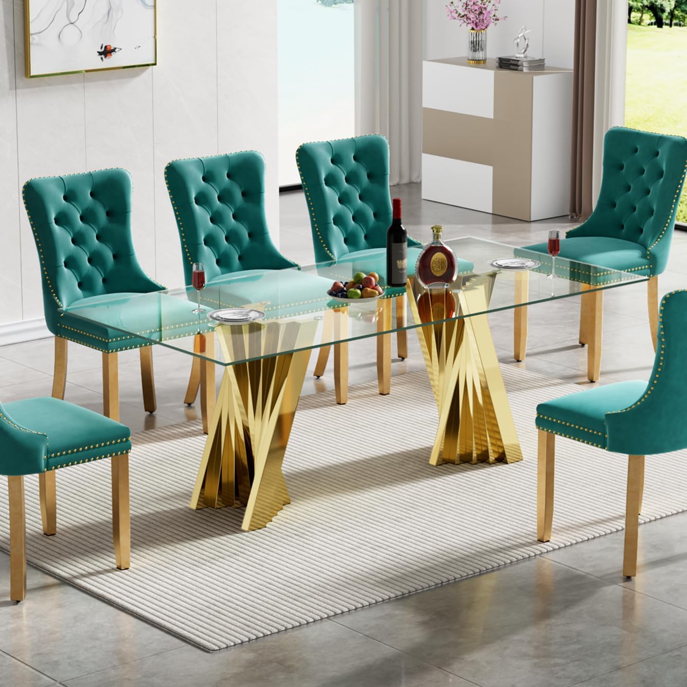 Amazon.com - Maotifeys Luxury Gold Glass Dining Table for 6-8 Modern 70 ...