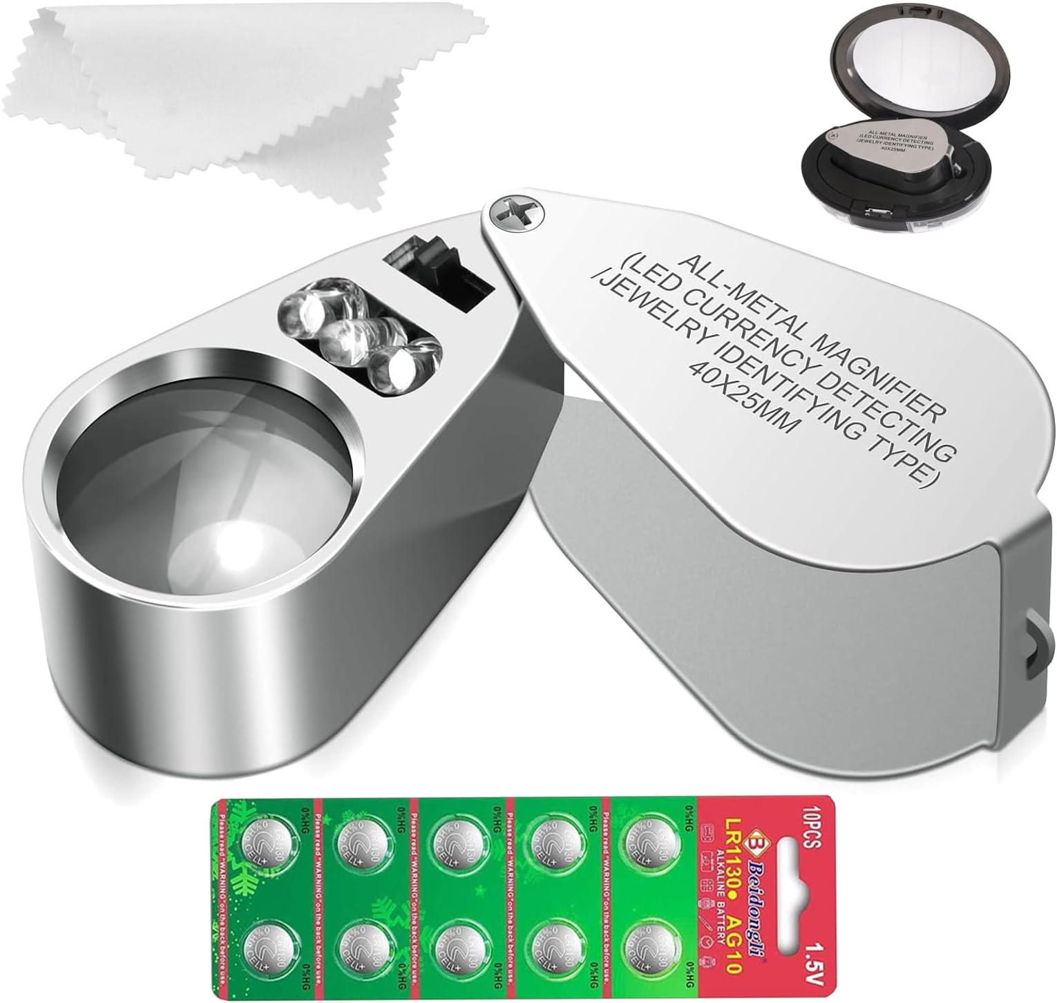 Amazon.com: 2 Pack 40X Illuminated Jewelers Loop, JLY Pocket Folding ...