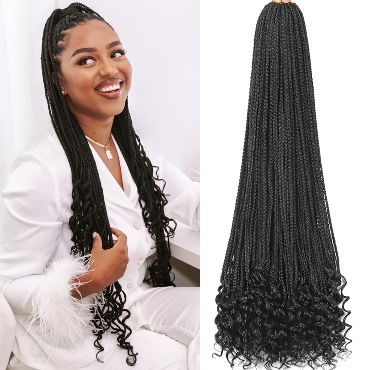 Buy 10 Packs Box Braids With Curls Pre Looped Small Box Braids With ...