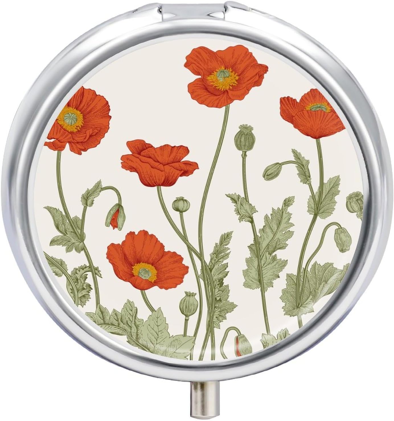 Amazon.com: Red Poppies Flowers Pill Box/Round Pill Box/Three ...