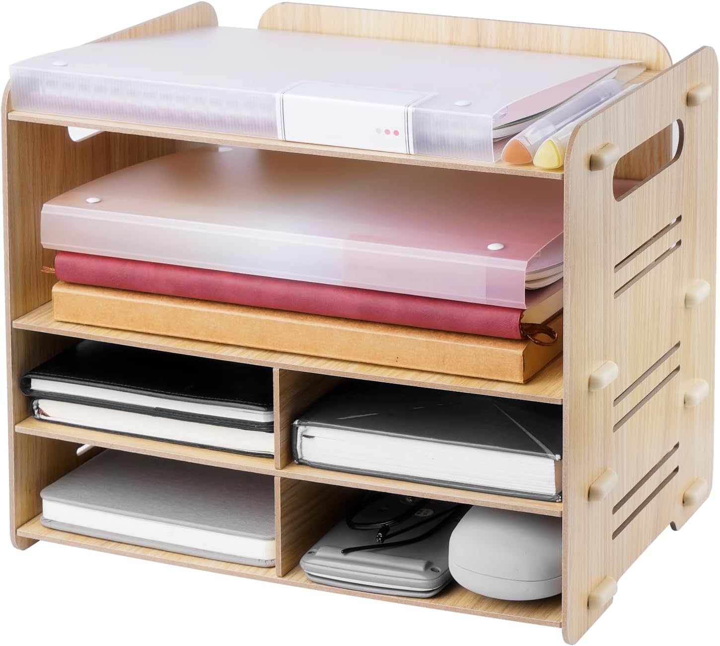 CUESVAP 4 Tier Office Letter Tray, Wooden Desk Organiser, Desk Tidy for ...