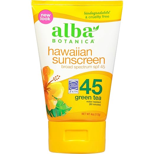 Amazon.com: Alba Botanica Sunscreen Lotion, SPF 45, Green Tea, 4 Oz ...